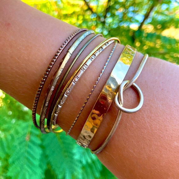 Rustic Cuff | Jewelry | Rustic Cuff Gold Silver Toned Bangles Stack Of ...